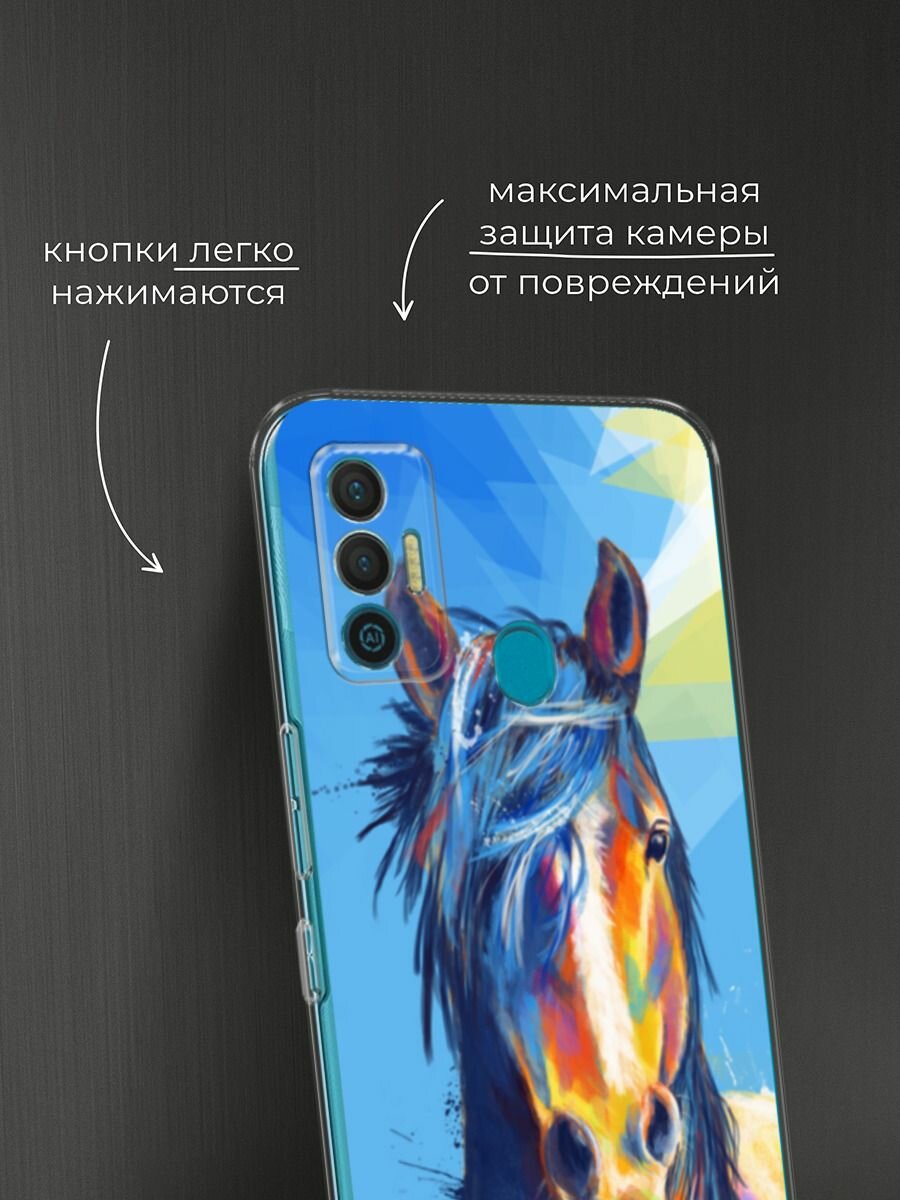 Чехол на Tecno Spark 7 / Техно Спарк 7 с принтом "Лошадь арт 3" — фото 1
