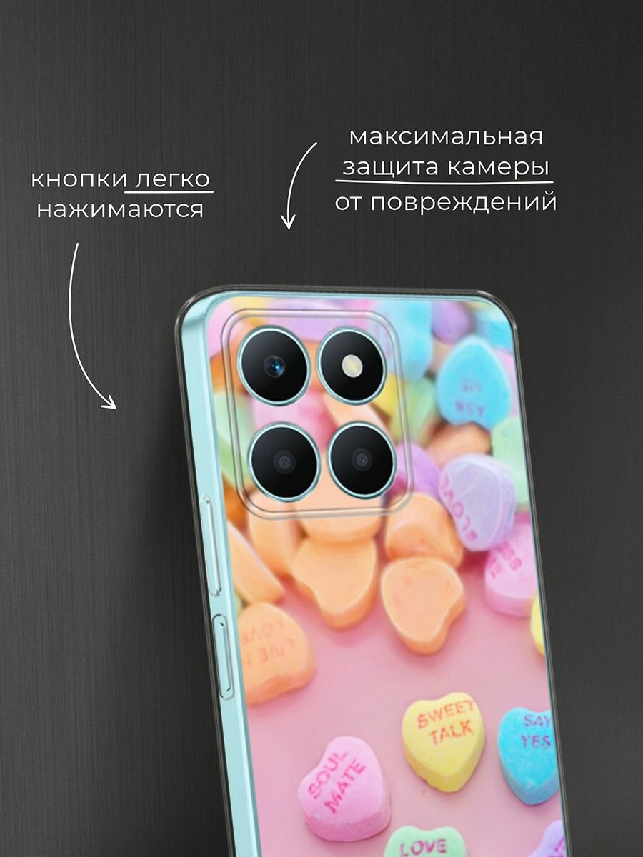 Чехол на Honor X6A / Хонор X6A с принтом "Конфетки сердечки 2" — фото 1