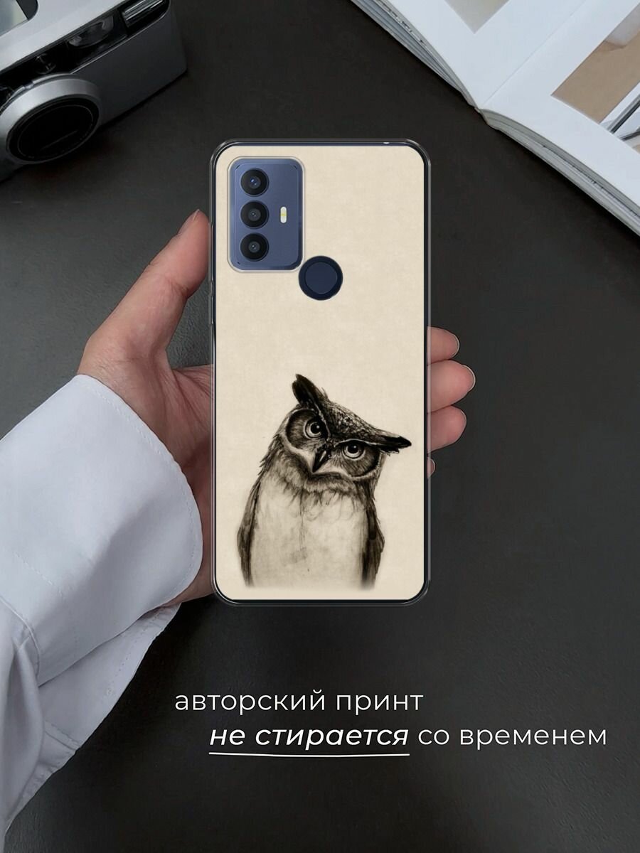 Силиконовый чехол на TCL 30E/30 SE/305/306 / ТСЛ 30E с принтом "Сова" — фото 1