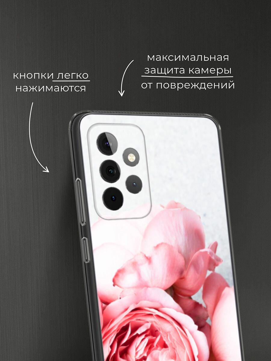 Чехол на Samsung Galaxy A72 / Самсунг Галакси А72 с принтом "Пионы на белом" — фото 1