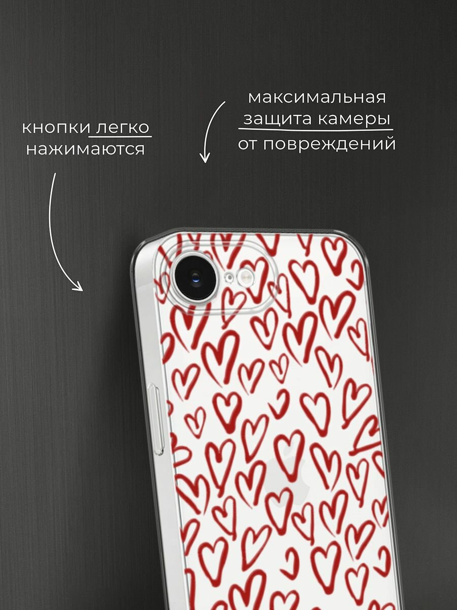 Чехол на Apple iPhone 16e/17e / Айфон 16е/17e с принтом "Легкие бордовые сердечки" — фото 1