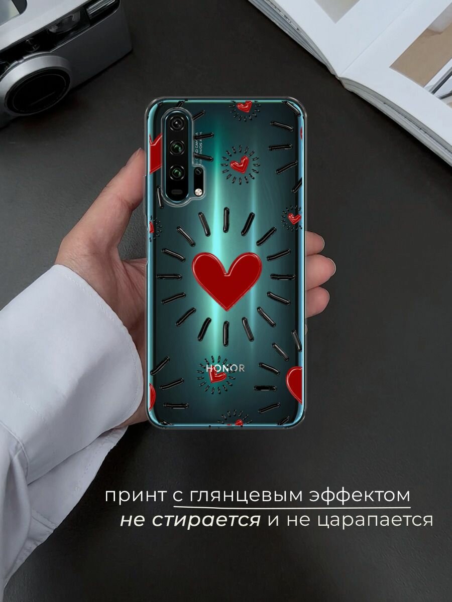 Чехол на Honor 20 Pro / Хонор 20 Про с принтом "Бордовые сердца паттерн" — фото 1