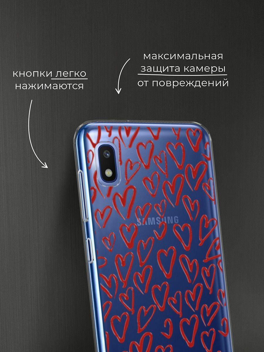 Чехол на Samsung Galaxy A10 / Самсунг Галакси А10 с принтом "Легкие бордовые сердечки" — фото 1