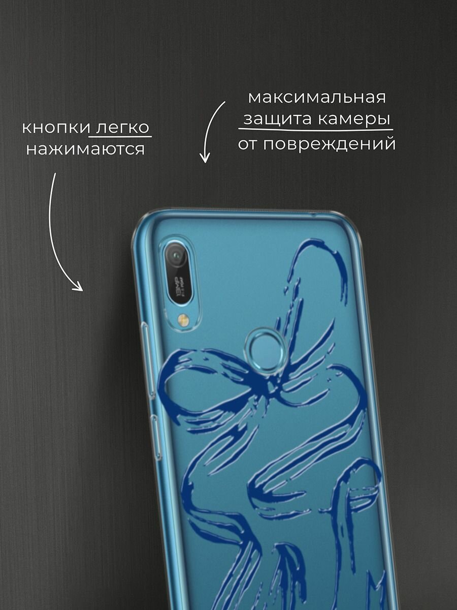 Чехол на Honor 8A/8A Pro/Huawei Y6s/Y6 2019 / Хонор 8А с принтом "Синие очертания банта 2" — фото 1