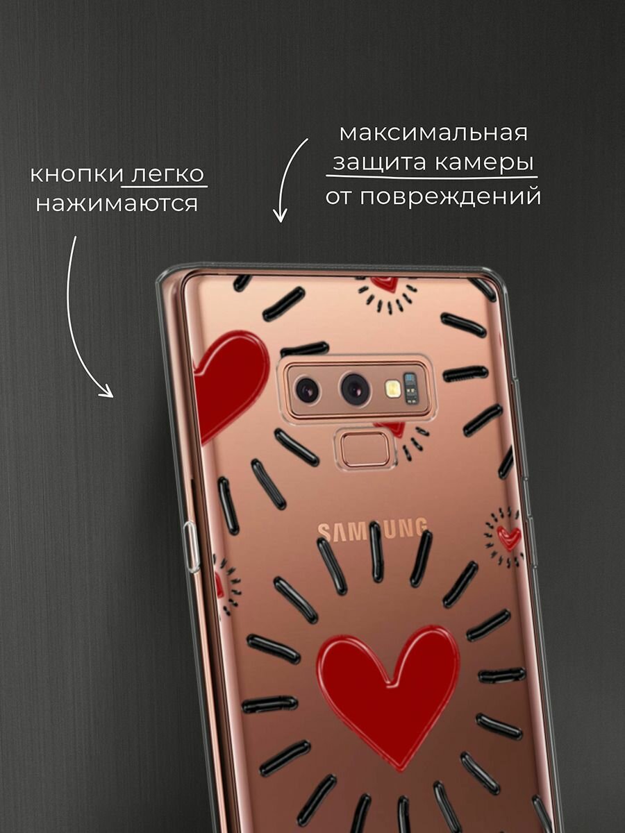 Чехол на Samsung Galaxy Note 9 / Самсунг Галакси Нот 9 с принтом "Бордовые сердца паттерн" — фото 1