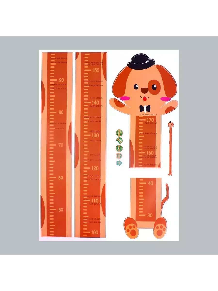 Наклейка ростомер "Собачка в шляпке" 45x60 см