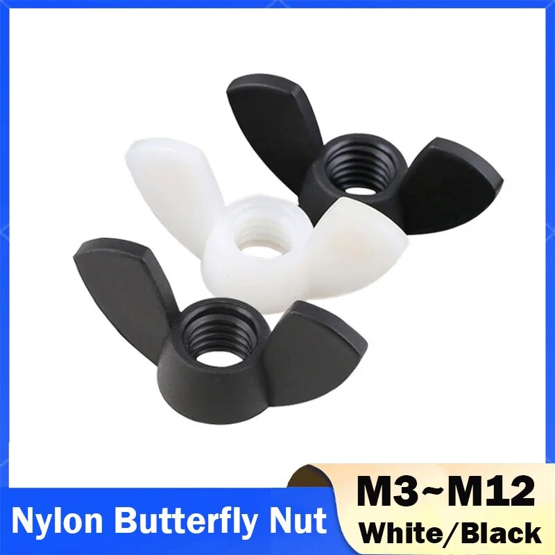 Нейлоновые гайки барашковые M3 M4 M5 M6 M8 M10 M12 белые/черные M6-10Pcs, White
