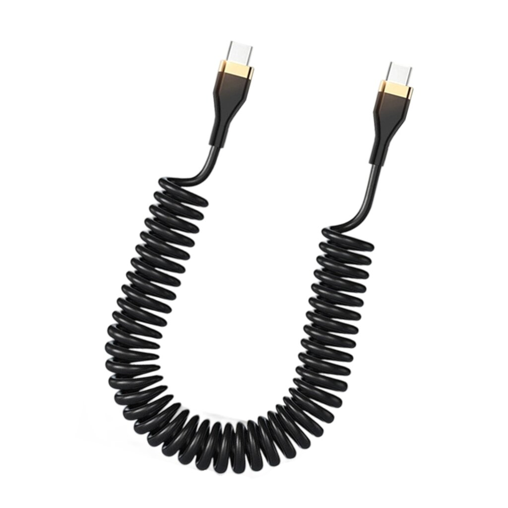 1 1,8-метровый пружинный кабель для сверхбыстрой зарядки мощностью 120 Вт с двумя типами кабеля для передачи данных-золотой