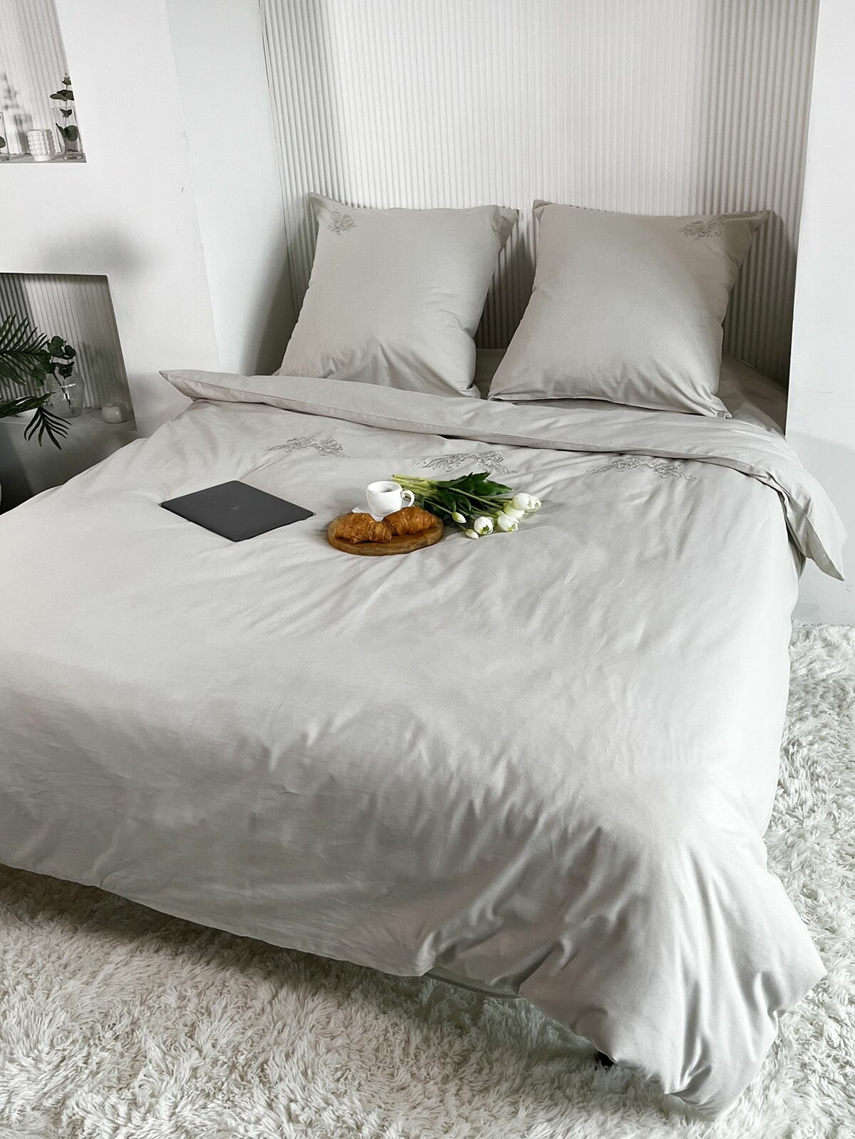 Комплект постельного белья Версаль, Евро, наволочки 50*70, лен 50%, хлопок 50%, цвет серебристая береза