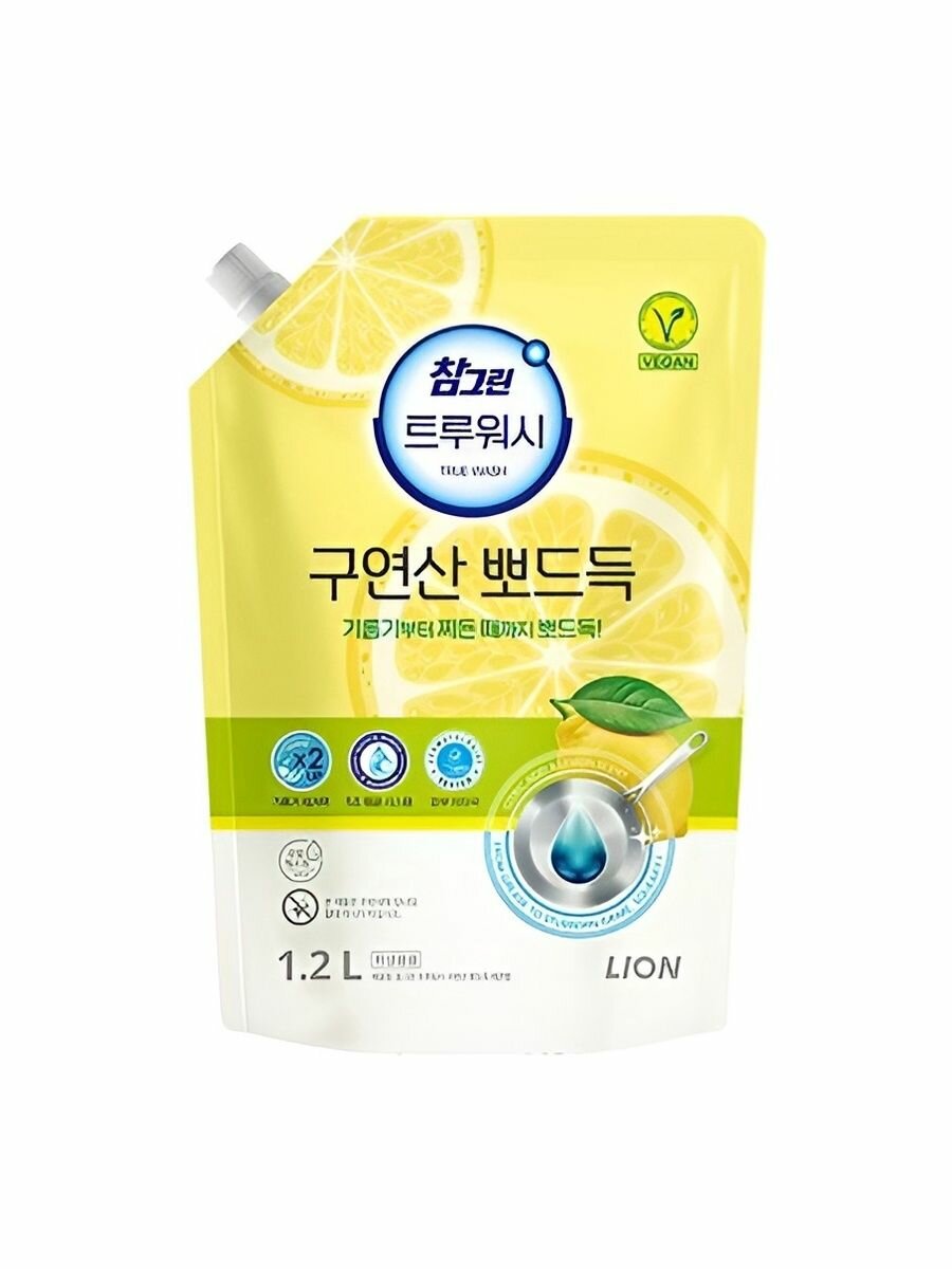Lion (Korea) Гель "Charmgreen" для мытья посуды (с лимонной кислотой) 1,2 л мягкая упаковка с крышкой