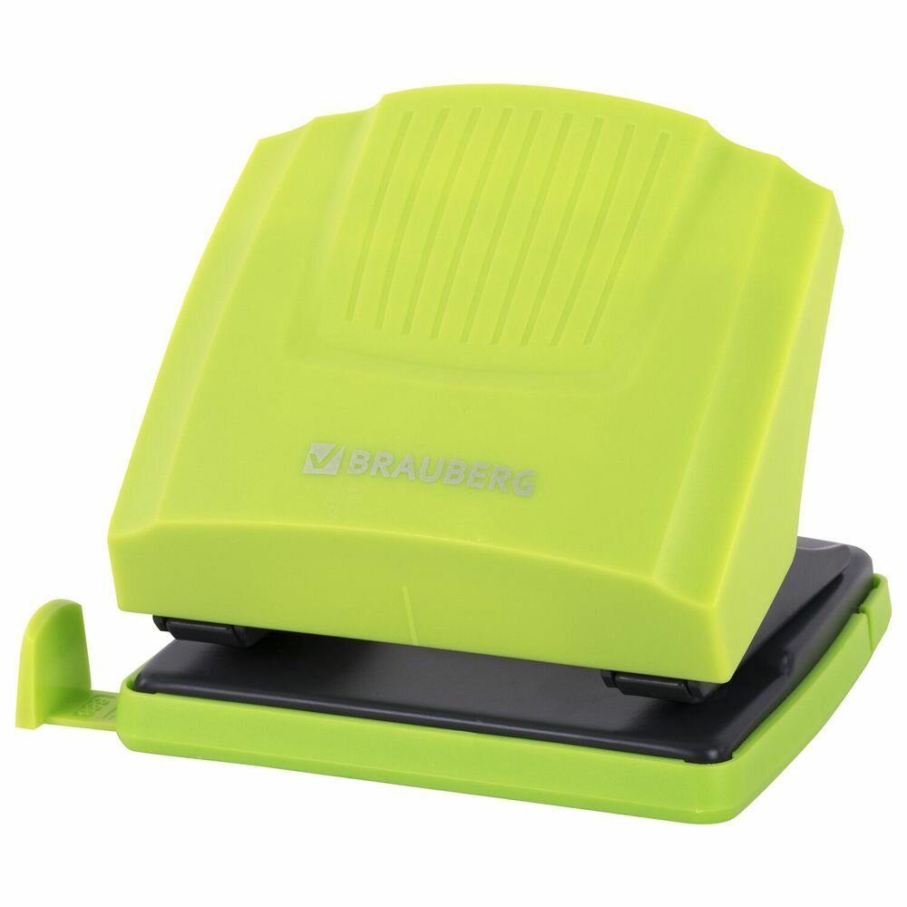 Дырокол BRAUBERG "SUPER", до 30 листов, зелено-черный