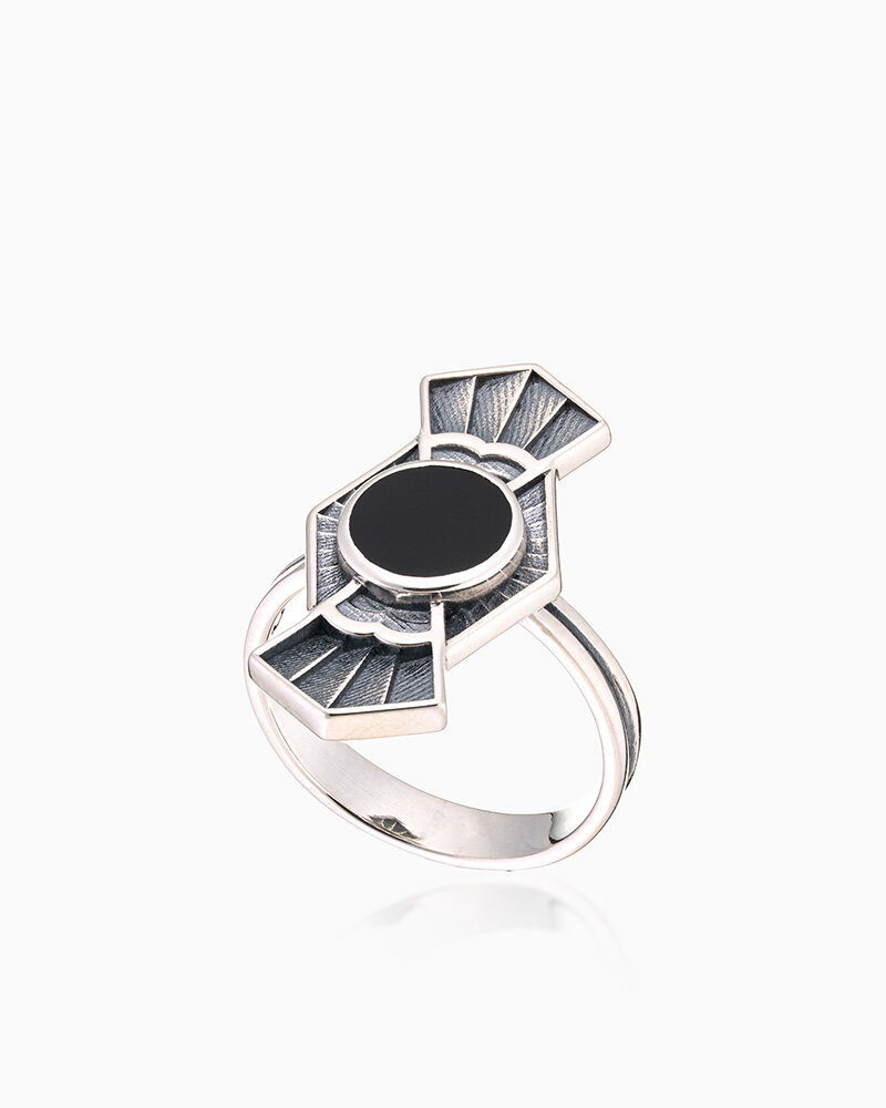 Кольцо, серебро, 925 проба, оникс