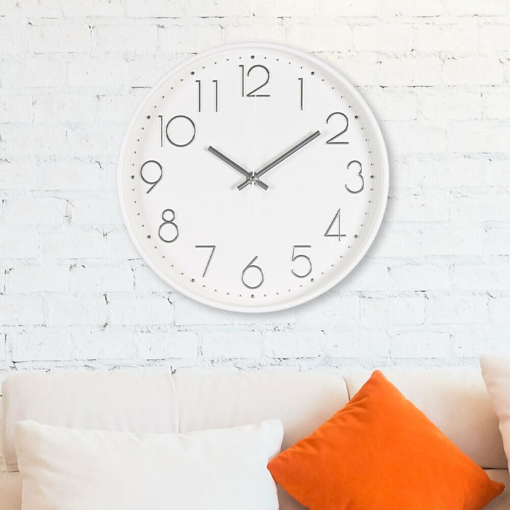 Часы настенные круглые d30см, белый корпус, стекло, большие цифры, комфорт для дома