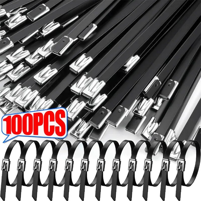 Металлические кабельные стяжки из нержавеющей стали черные 100 шт. 4.6x300mm, 100PCS
