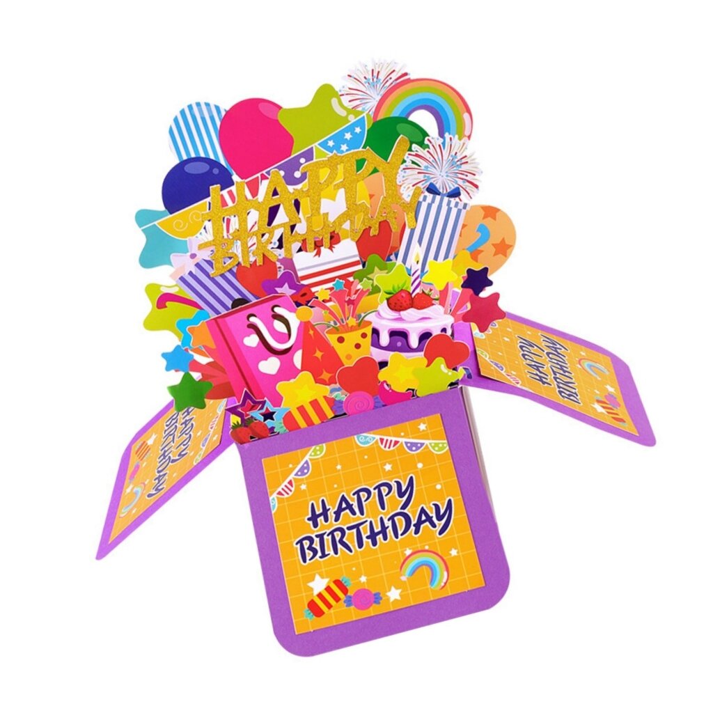 3D стерео квадратная коробка с поздравительной открыткой-радужный воздушный шар фиолетового цвета
