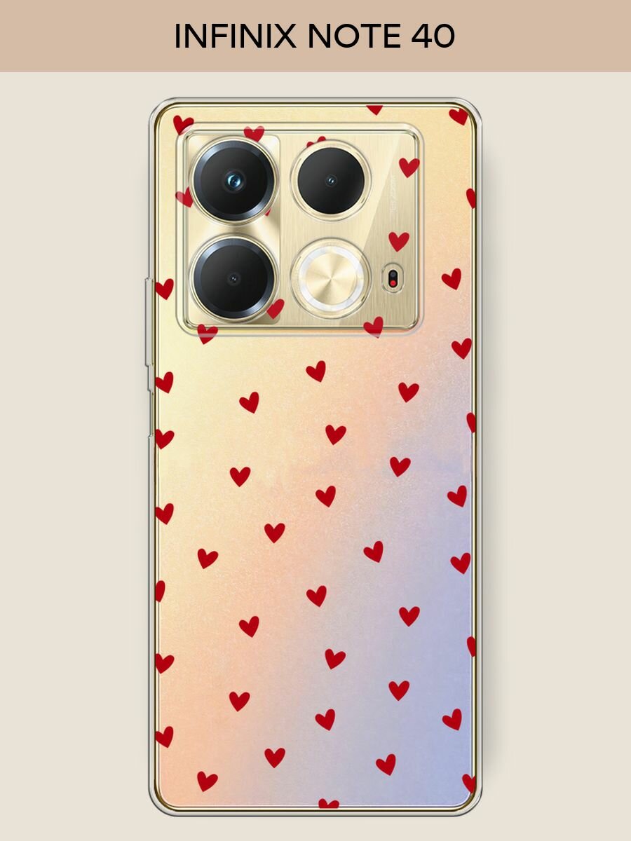 Чехол на Infinix Note 40 / Инфиникс Нот 40 с принтом "Red hearts", прозрачный