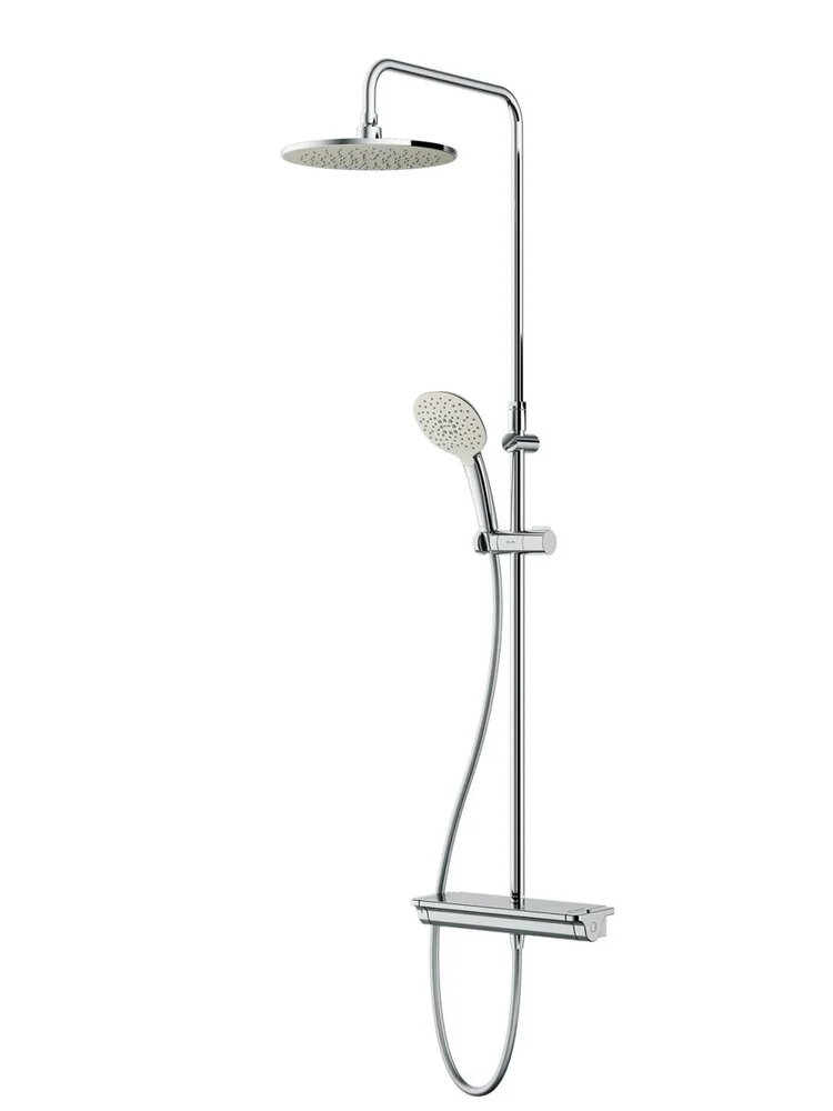 Душевая стойка AM.PM Spirit V2.0 F0770A400 со смесителем, термостатическим, хром, глянцевая, с тропическим душем, с лейкой, душевая система, латунная