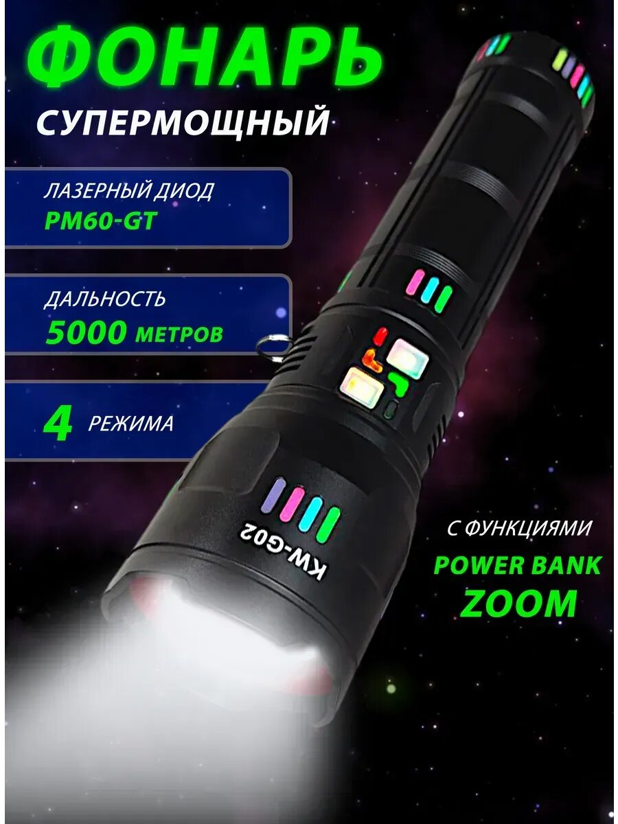 Фонарь аккумуляторный лазерный светодиод PM60-GT