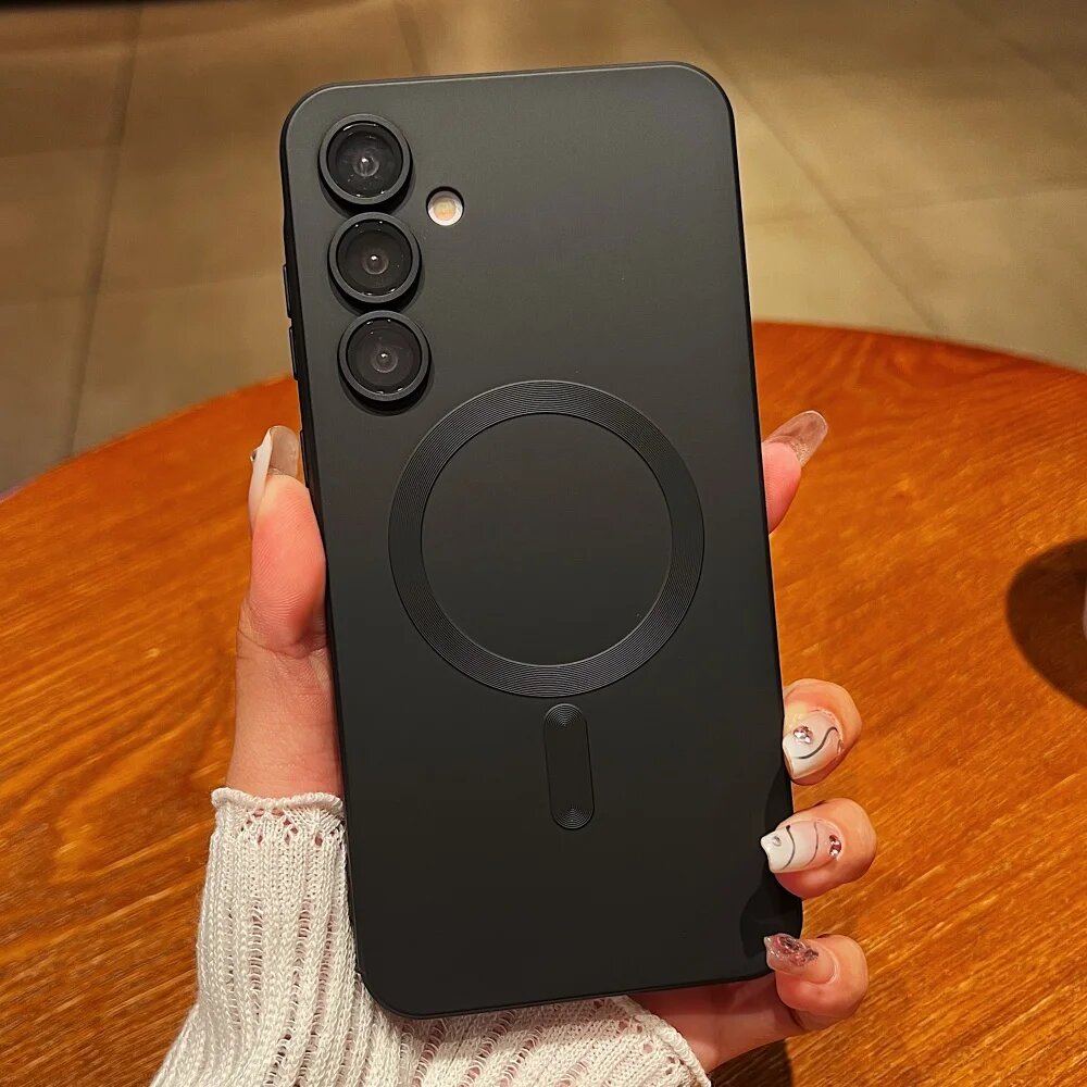 Для Samsung S25 Ultra Luxury Matte Magnetic Case Для Galaxy S24 S23 S22 S21 S21 Plus FE A56 A55 A54 A36 A35 A16 A15 Soft Cover Галактика S24 +, Black