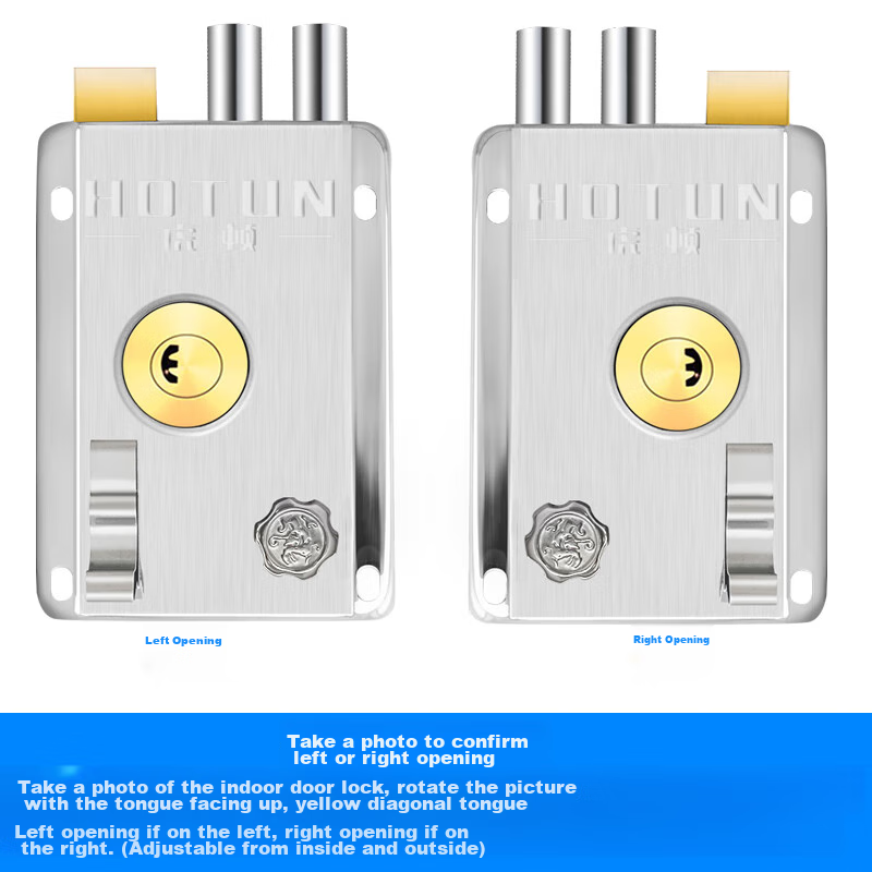 Hudun Old-Style Door Lock, Exterior Door Lock, Anti-Theft Door Lock, Main Door Lock, Wooden Door Lock, Iron Door Lock, Double Safety Lock, 9698 Right-Opening