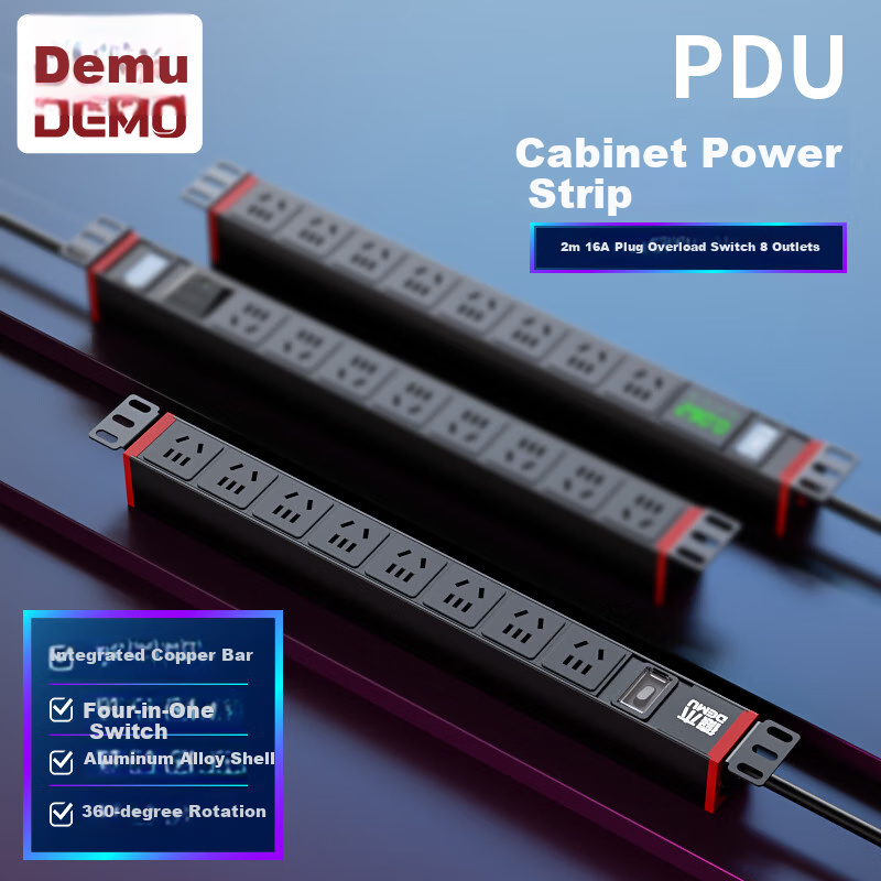 Delixi PDU Socket Cabinet Large 4000W Power 8 Outlets 16A Plug Overload Switch Neutral DMZY-XG8A-Kx Black 2.5 Square 2 Meters