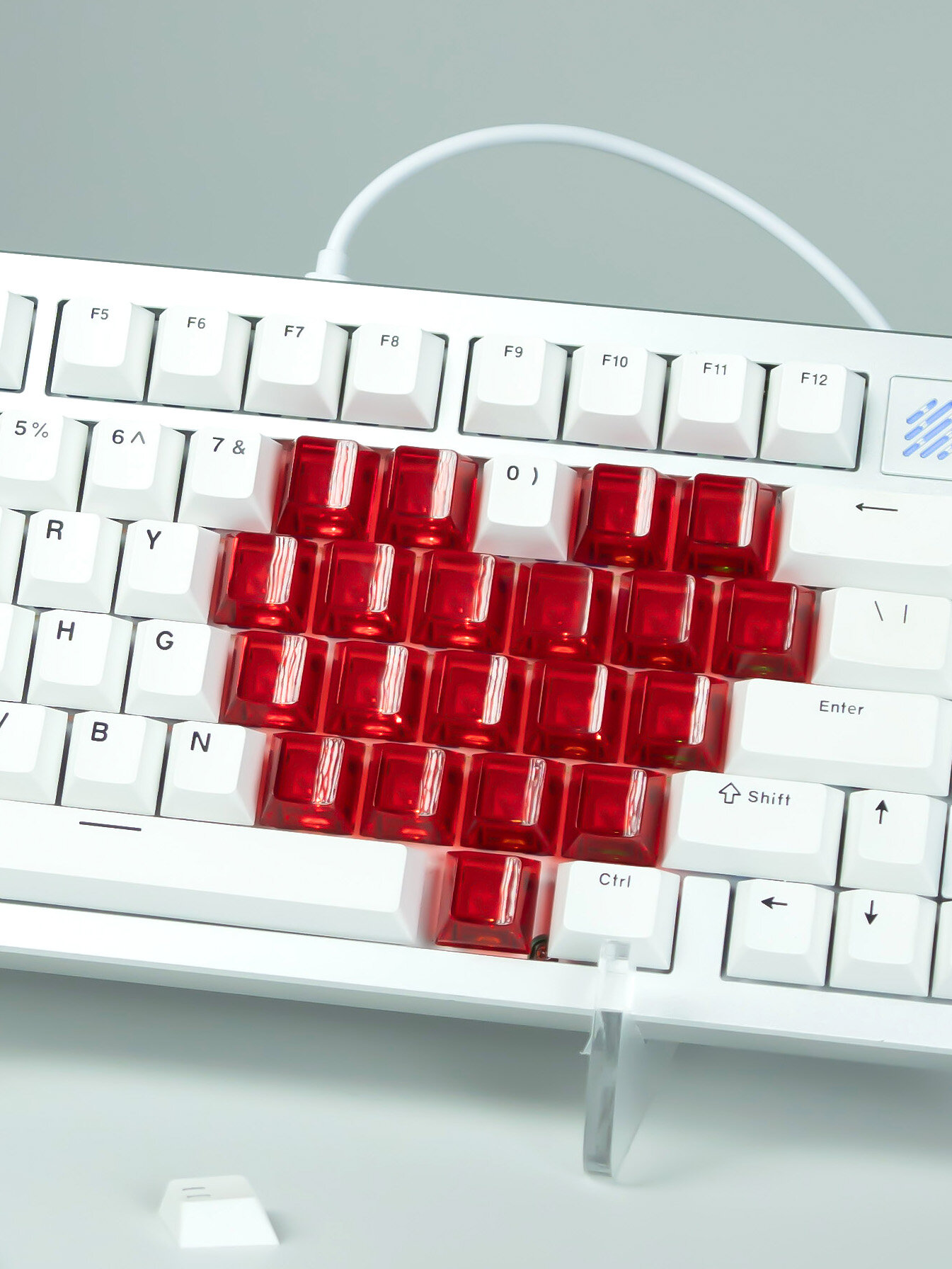 Набор кейкапов «Сердце» | 21 клавиша | Для механической клавиатуры | Красный прозрачный