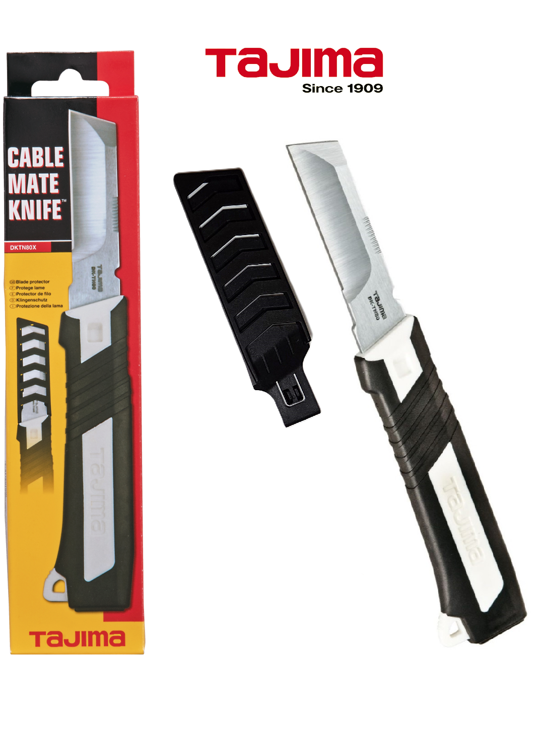 Нож универсальный TAJIMA Cable Mate Knife (DKTN80X) с чехлом, для резки, зачистки, снятия изоляции