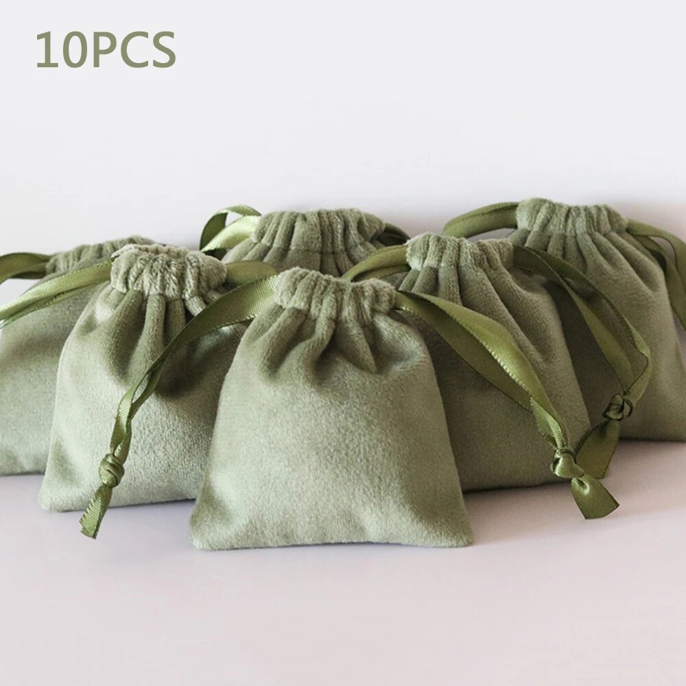 Зеленые бархатные сумки 10 шт 11x14cm