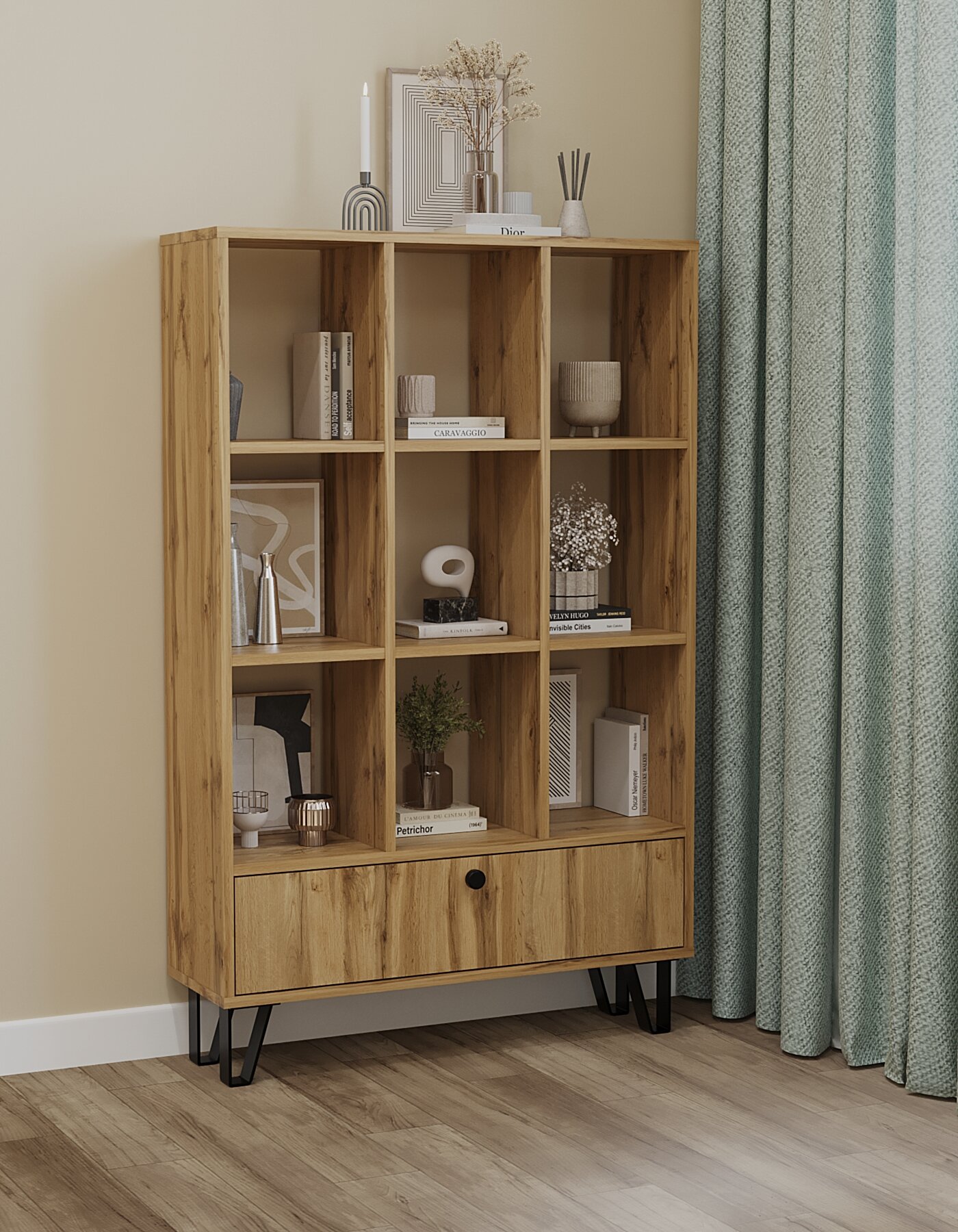 Стеллаж Volodin&Co, ЛДСП, для книг и игрушек, откидная секция, дуб вотан