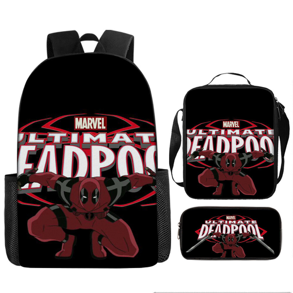 Новый трансграничный рюкзак Дэдпул с героями мультфильмов, большой вместительный рюкзак, сумка на плечо, чехол для ручек, комплект из трех предметов, дропшиппинг