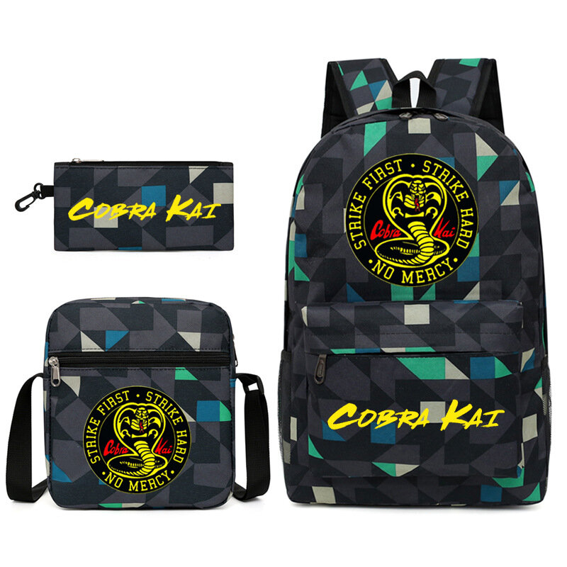 Детская школьная сумка из трех предметов для каратэ, повседневный рюкзак, студенческий рюкзак для мужчин и женщин, уличный рюкзак большой емкости с принтом