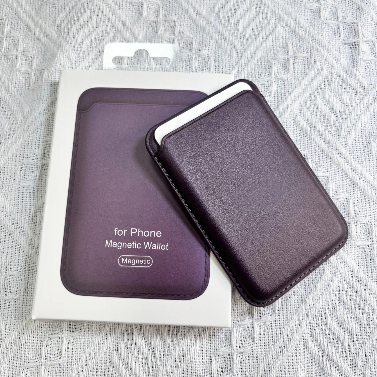 Кожаный магнитный кошелек для iPhone фиолетовый