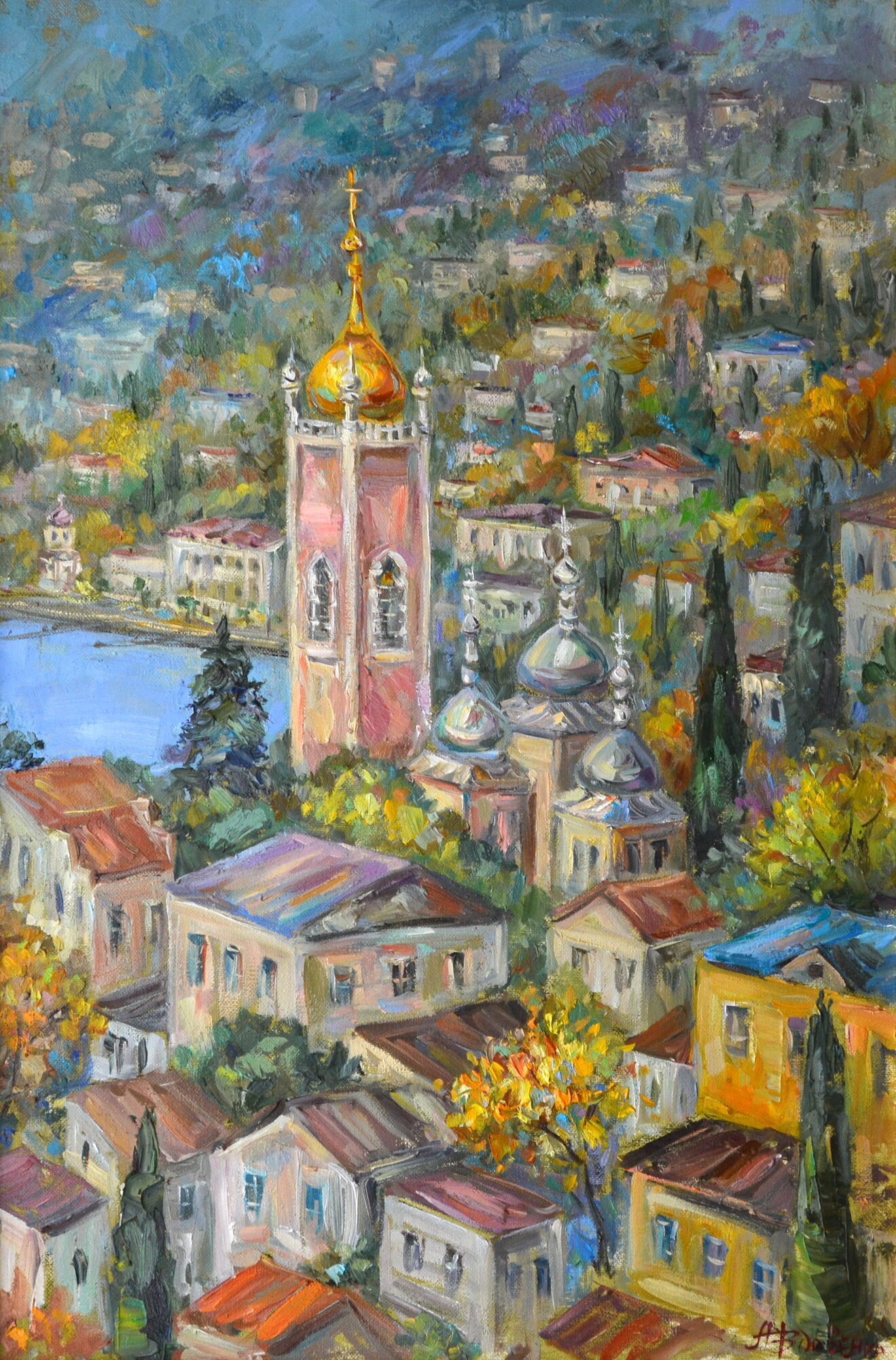 Картина "Храм Иоанна Златоуста" 60х40 см, холст/масло, ручная работа