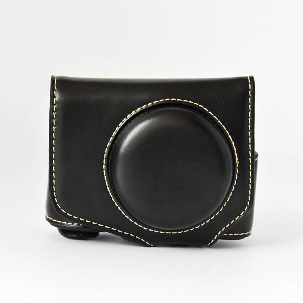 Кожаный чехол для камеры с ремнем для Canon Powershot G7 X Mark II G7X II черный, материал PU кожа, размер 11*8.2*6см, вес 142г, в комплект входят 1 чехол и 1 ремень для шеи/плеча