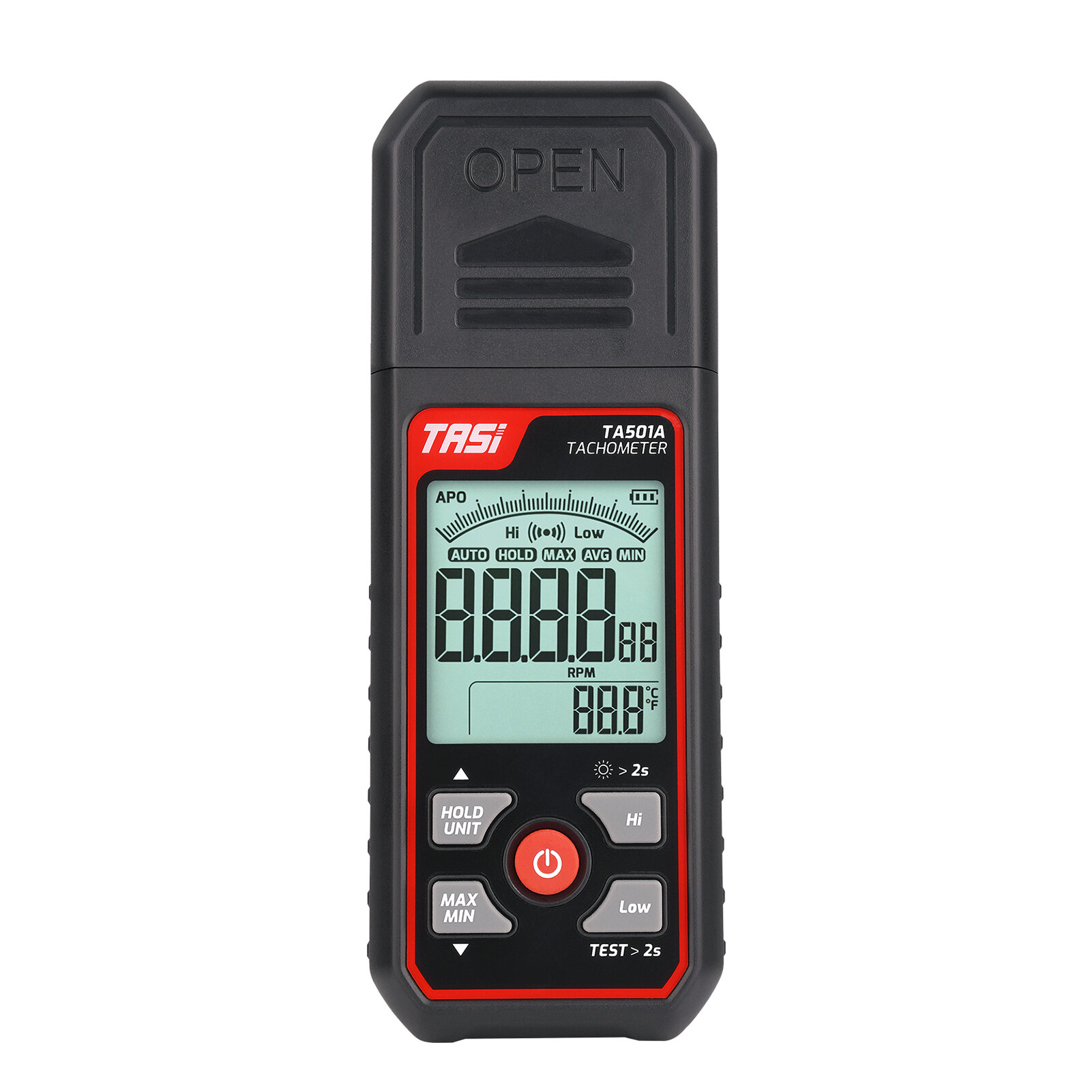 TASI TA501A Цифровой тахометр ЖК-дисплей RPM Дисплей бесконтактный цифровой карманный карманный тахометр с лазерным спидометом широкий диапазон измерения 2,5 ~ 999999rpm Speed Meter для машинного индустрии автомобильные двигатели