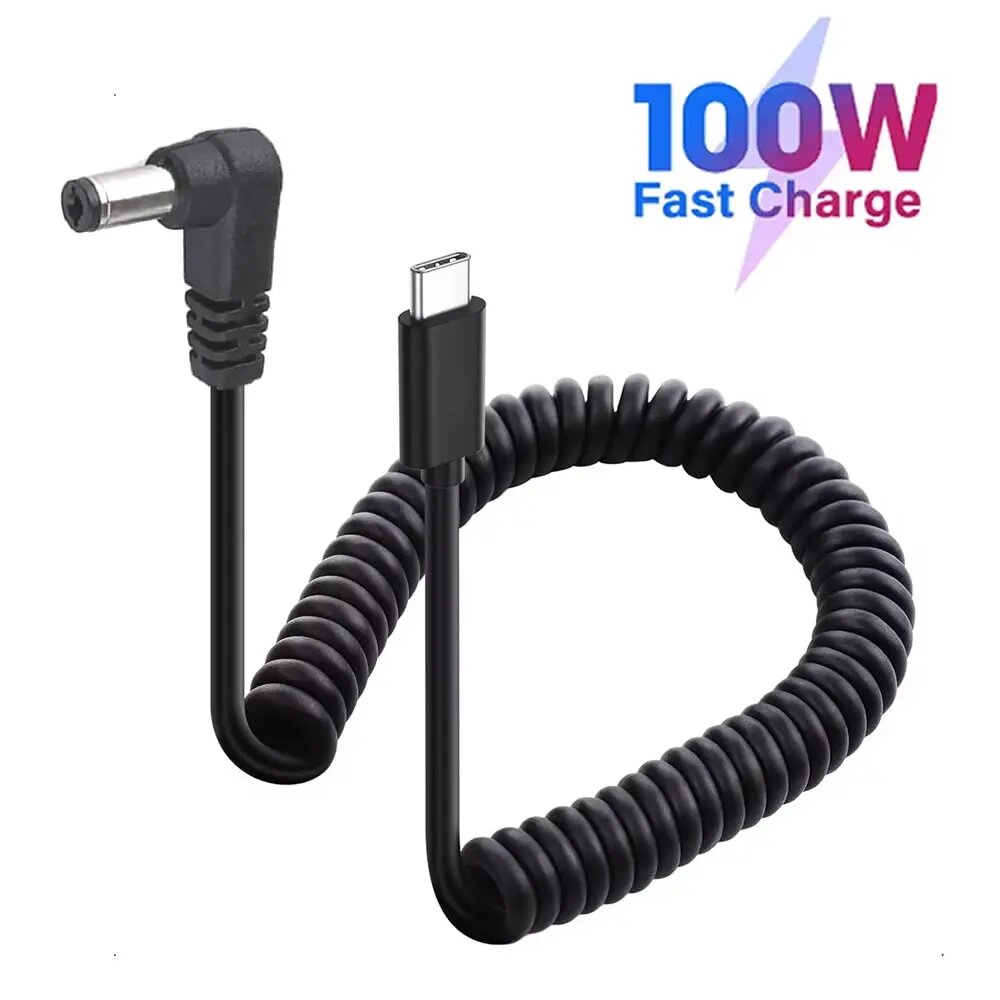 Кабель-адаптер USB-C на 5.5x2.5 мм 100 Вт для ноутбуков Asus, Lenovo, Toshiba Spiral Cord