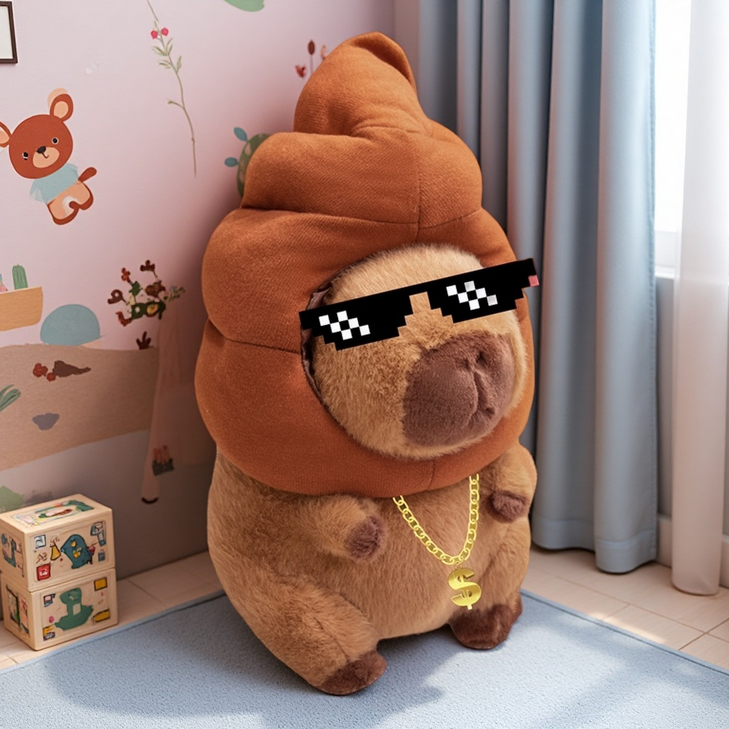 Плюшевая игрушка Капибара с калом на голове, забавная кукла-капибара, плюшевая игрушка-прикол в подарок Свинка в