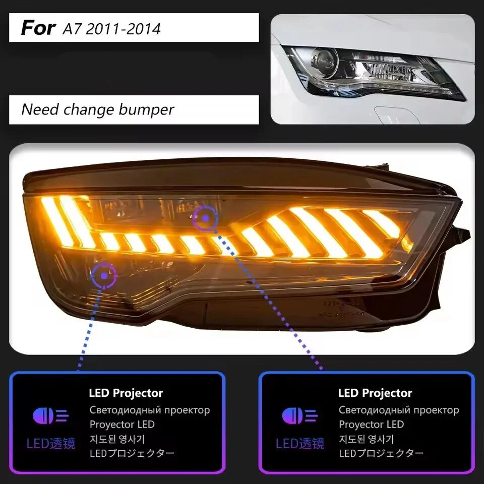 Автомобильные аксессуары, фары для Audi A7, 2011-2017, светодиодные фары RS7 DRL, динамический Singal, дальний ближний свет, RS7 LED For 11-14 User
