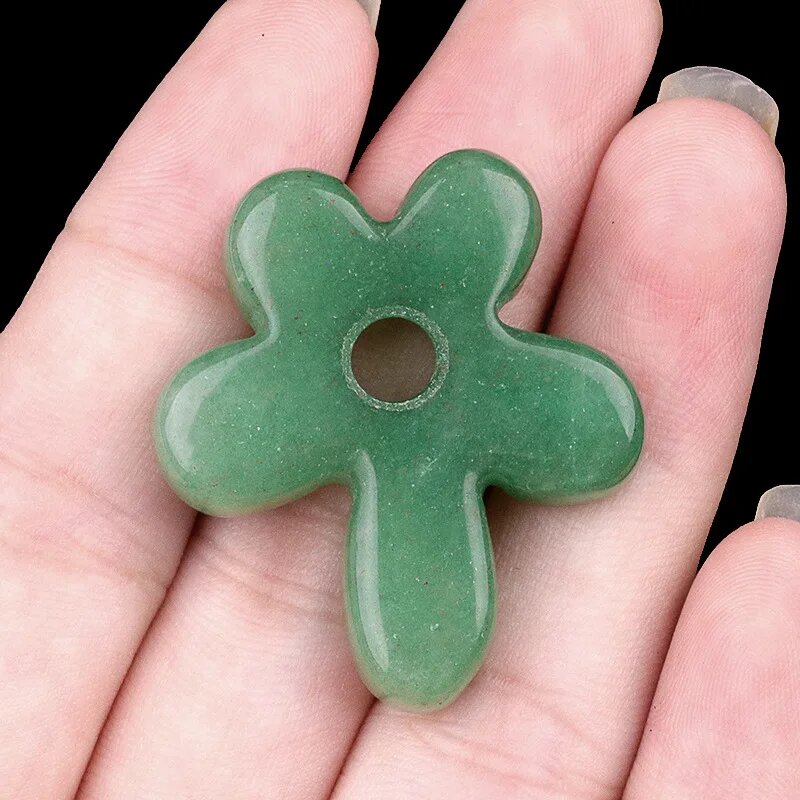 Большой отверстие, пятилепестковый цветок, натуральный агат, бусины Изумрудный, Green Aventurine