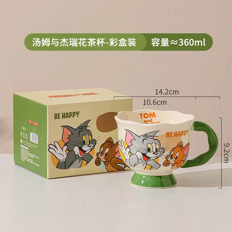 Керамическая кружка с рисунком аниме «Том и Джерри», 360 мл, кавайная посуда для напитков, детские подарки на день рождения, завтрак, кофе, молоко, офисная чашка для хлопьев