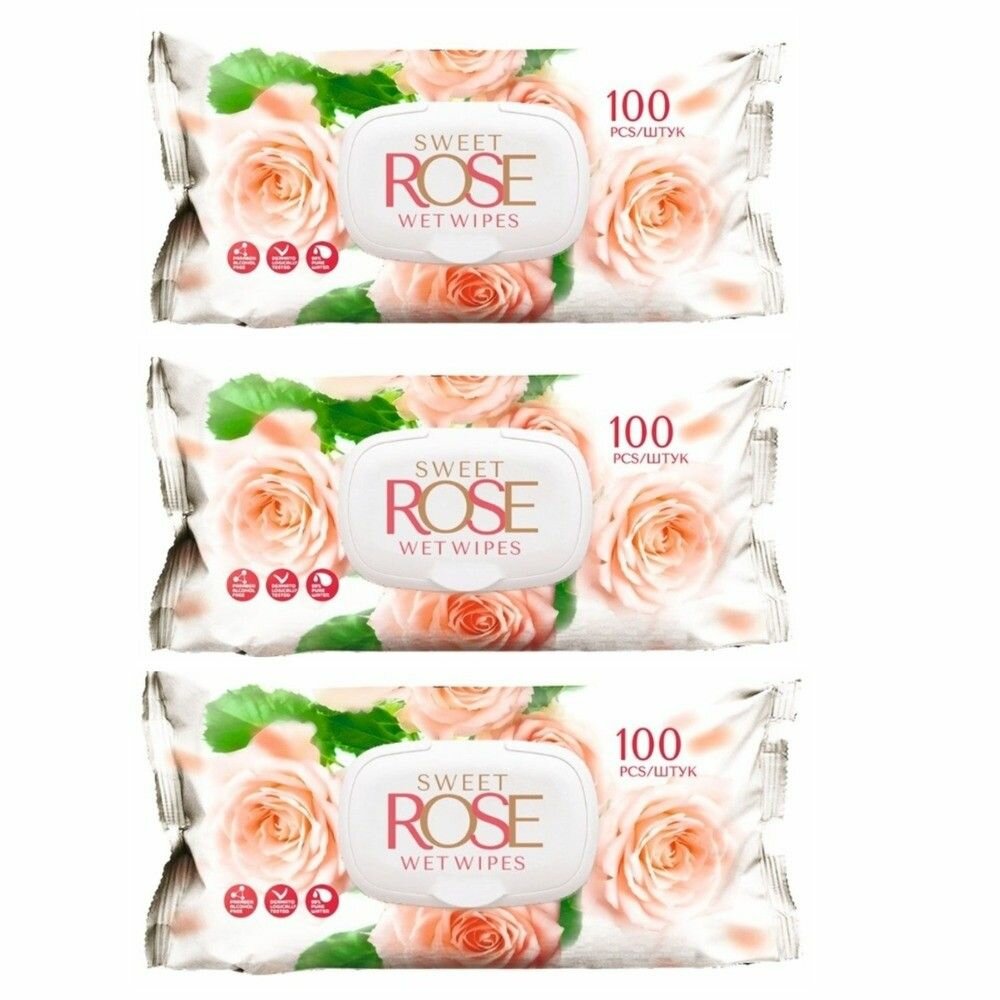 Влажные салфетки Sweet Rose, 100 шт, 3 уп.