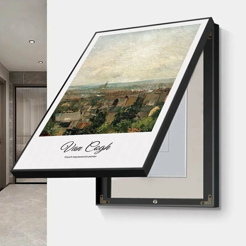 Картина-щиток для электросчётчика 50x70 см "Ван Гог": верхнее открывание, гидроопора, алюминиевая рама, без сверления