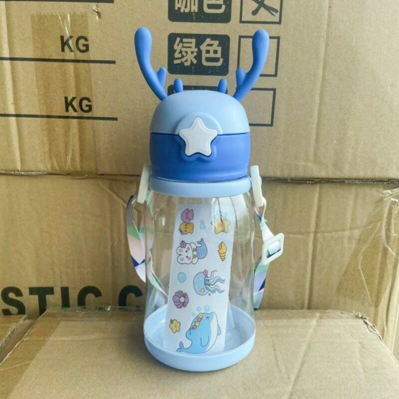 Чайник двойной напиток большой стакан для живота пластиковый стакан большой емкости Наклейка рога чашка синий_Одиночная