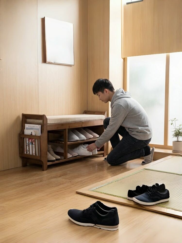 Тумба-секретер, бамбуковая, напольный, открытый, с ящиками, коричневый