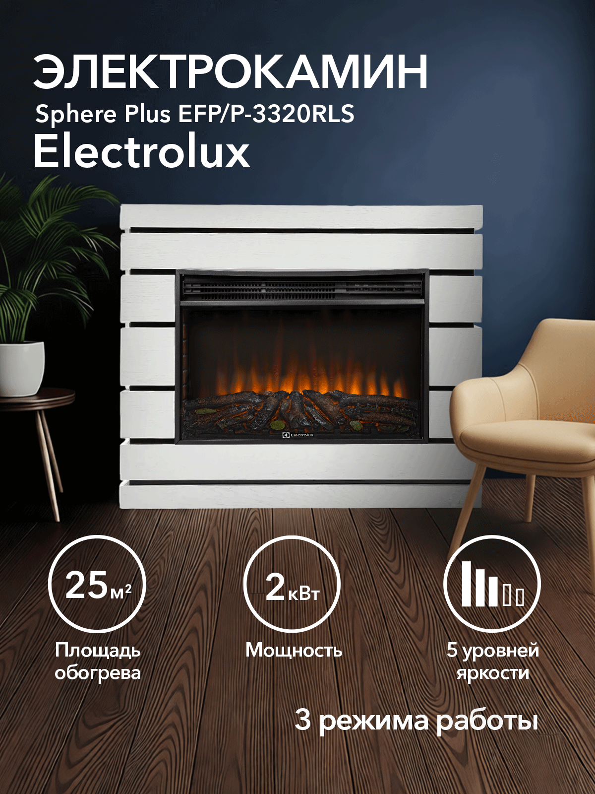 Очаг электрический Electrolux Sphere Plus EFP/P-3320RLS N