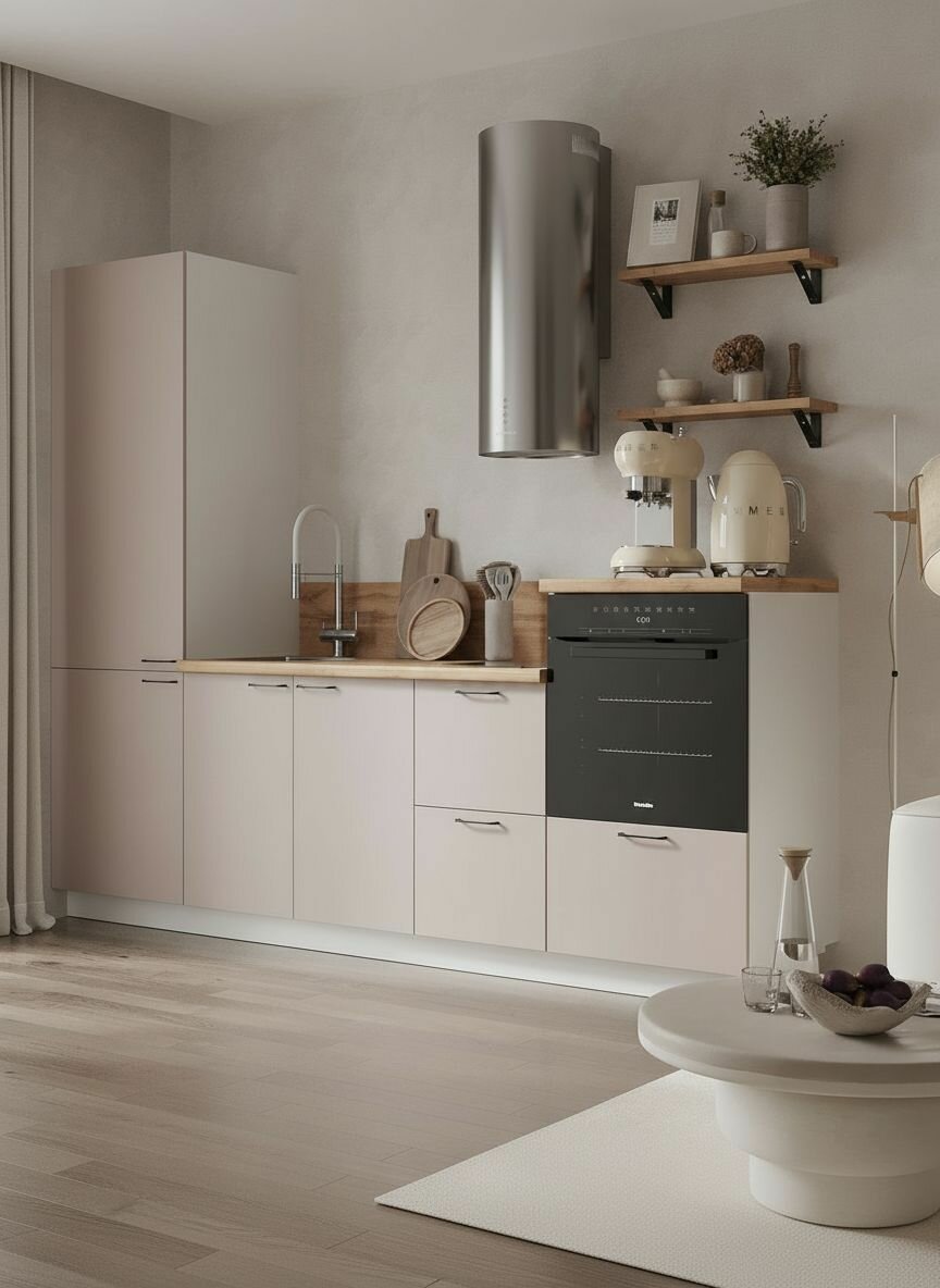 ARNIKA Кухонный гарнитур со столешницей Дакия 2,55мх2,4м, цвет магнолия (бежевый), фасад пленка ПВХ