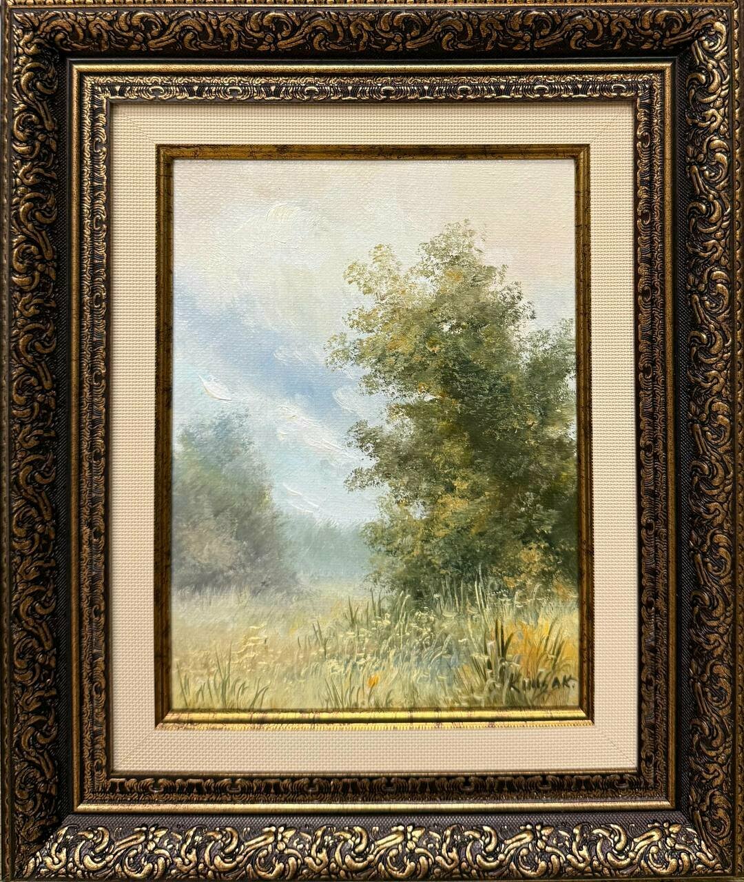 Картина маслом на холсте, летний пейзаж "Ожидание дождя" 20х15 см. Автор Кищак А.