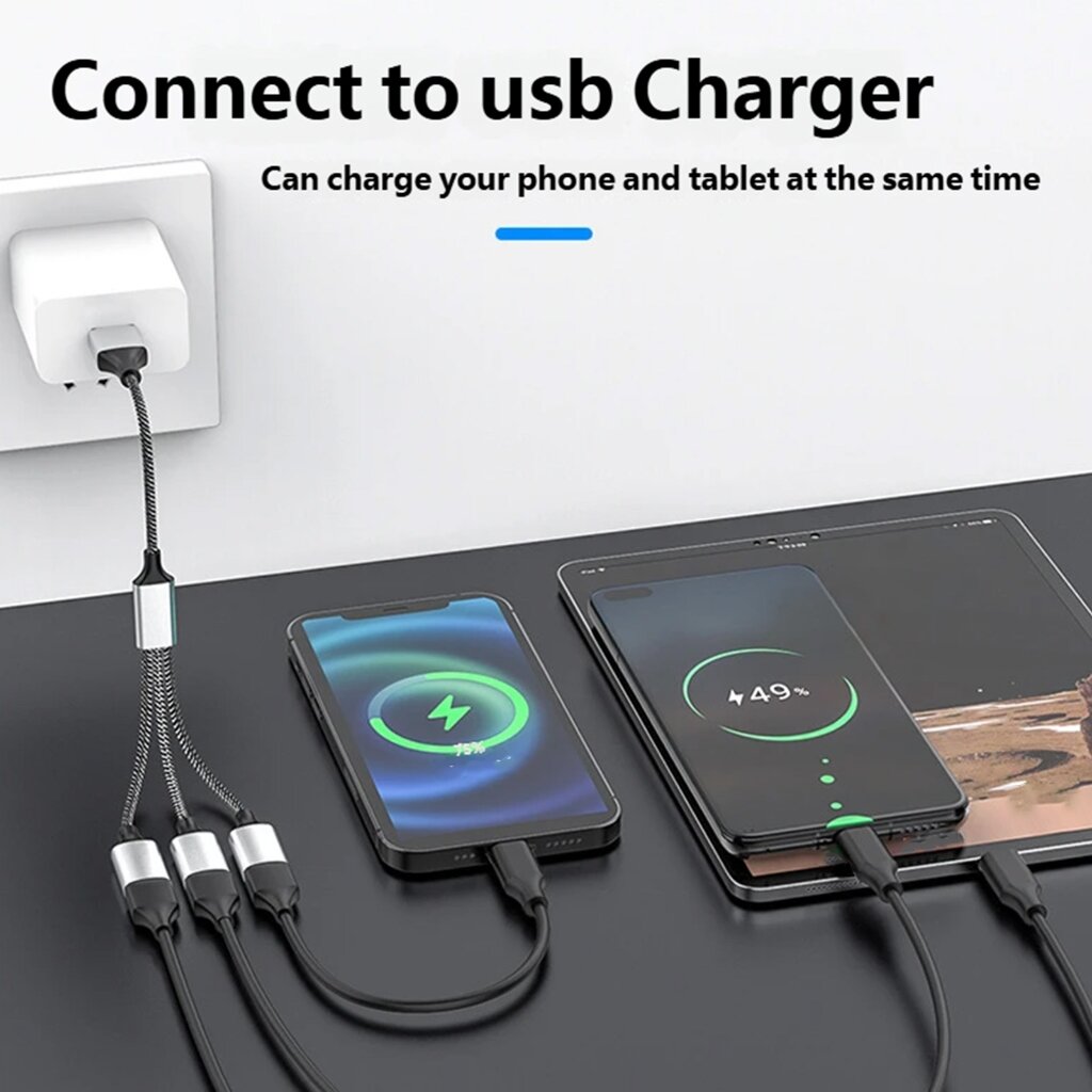 Разветвитель USB Type C на 3 порта USB A для быстрой зарядки и передачи данных