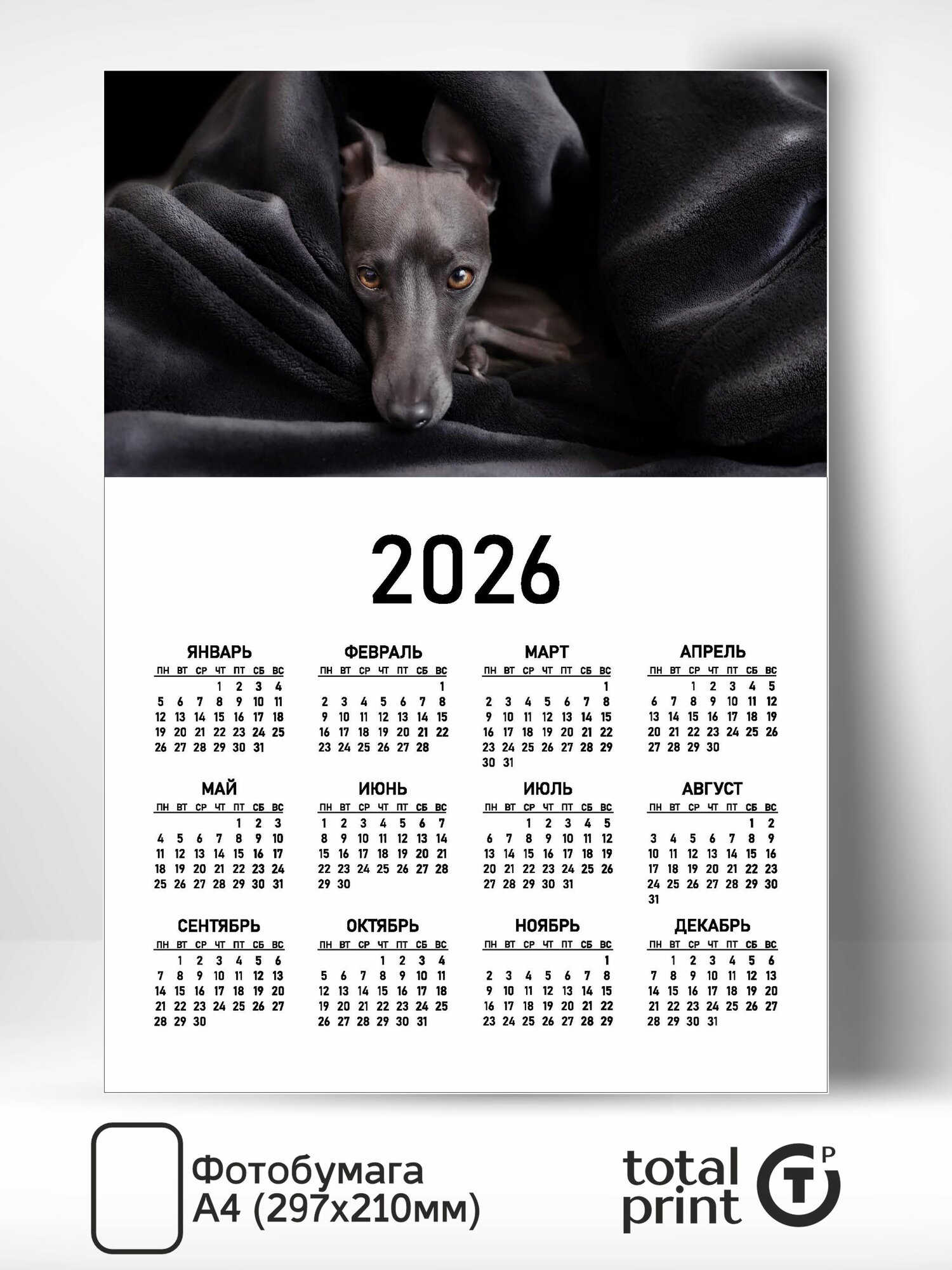 Постер календарь 2026, эстетика, А4, TotalPrint