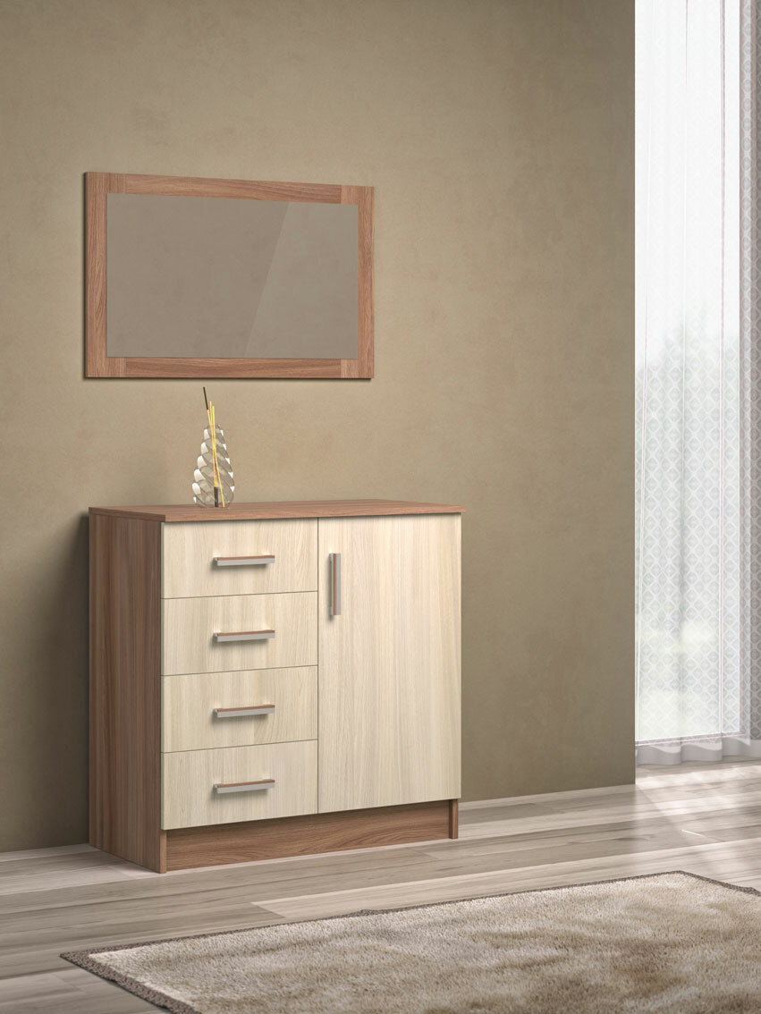 Комод для одежды и хранения вещей Прагма с ящиками, с полками, 80.6х43.2х82.6 см, Ясень Шимо темный / Ясень Шимо светлый